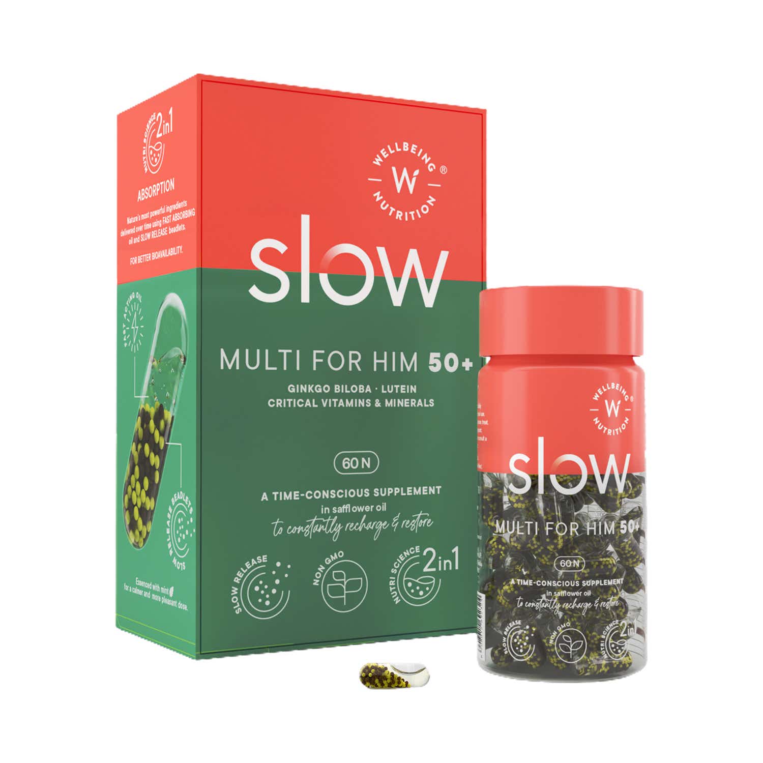 Wellbeing Nutrition Slow Multivitamin For Him 50+ Vegan Omega for ...