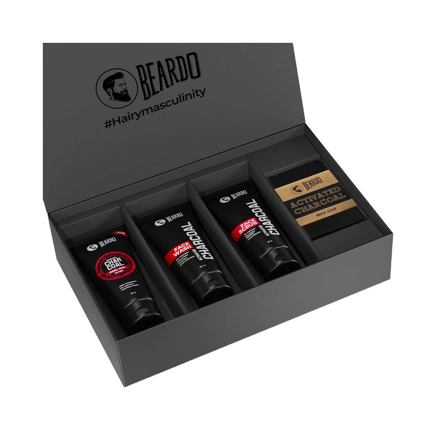 Beardo Charcoal 4-In-1 Combo With Face Wash, Face Scrub, Peel off Mask ...