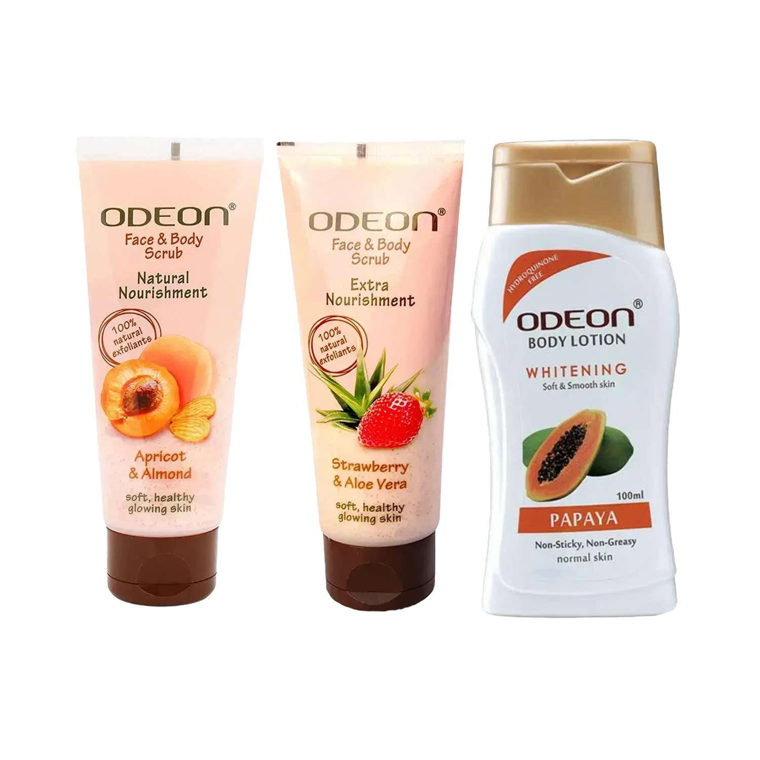 Buy ODEON Body Lotion + Apricot & Almond Face And Body Scrub + Aloe ...
