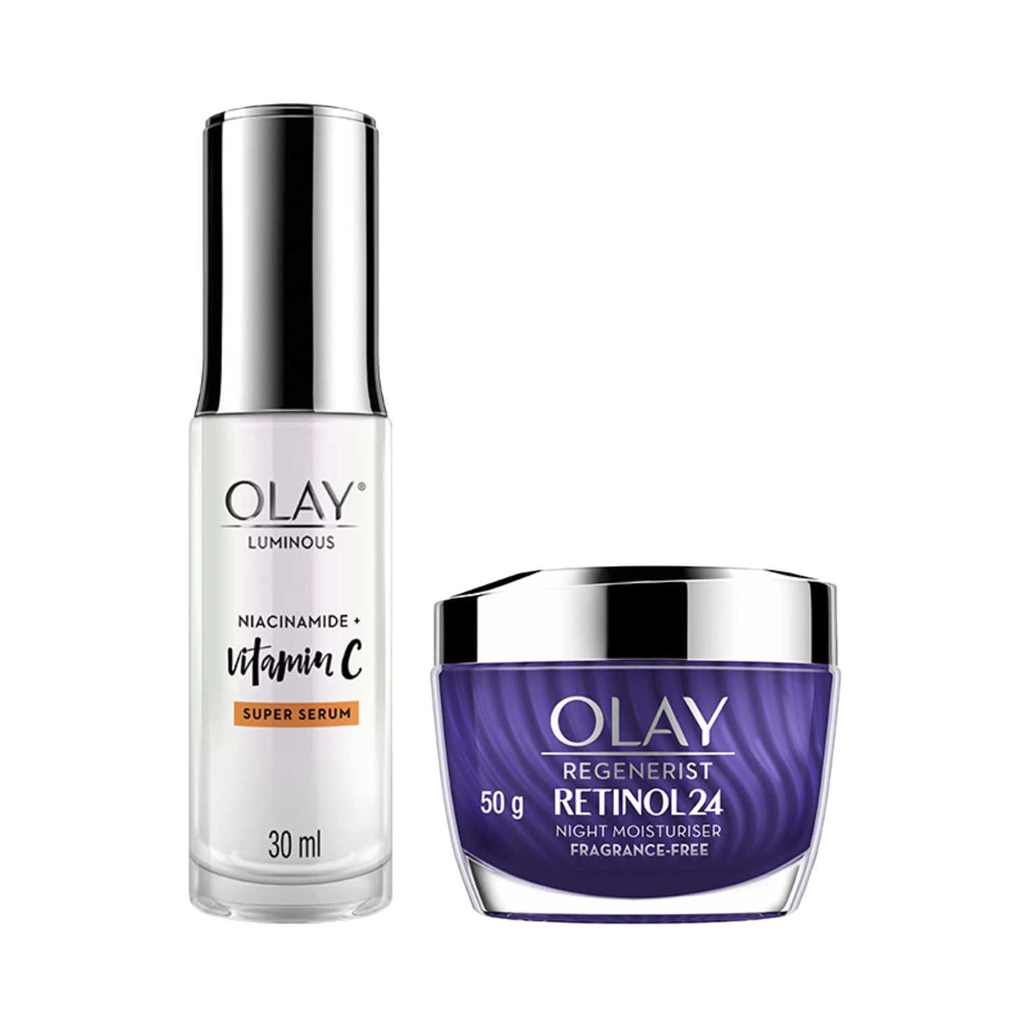 Olay Luminous Vitamin C Super Serum (30ml) And Olay Retinol Night Cream ...