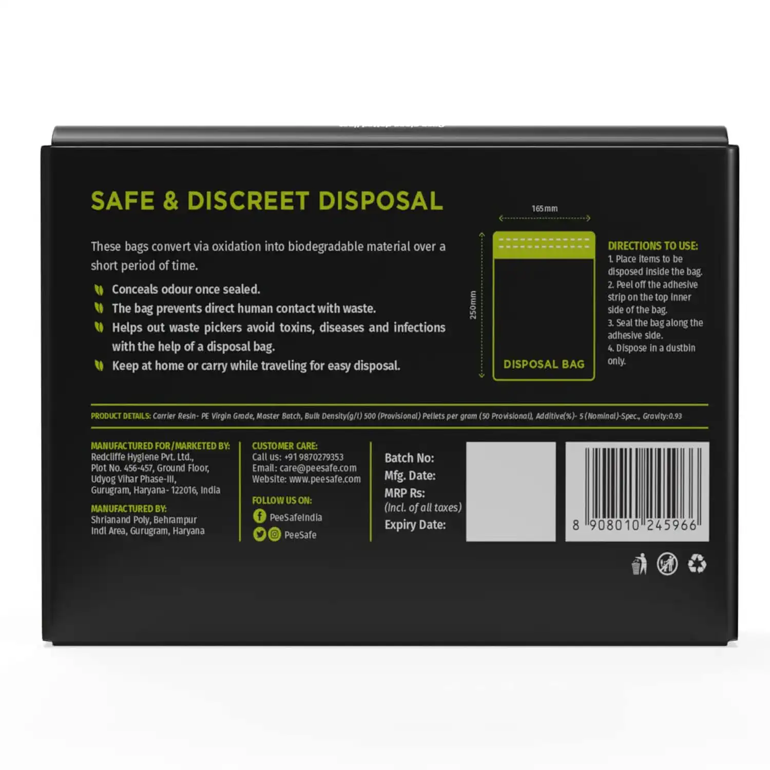 Pee Safe Oxo - Biodegradable Disposable Bags (50Pcs)