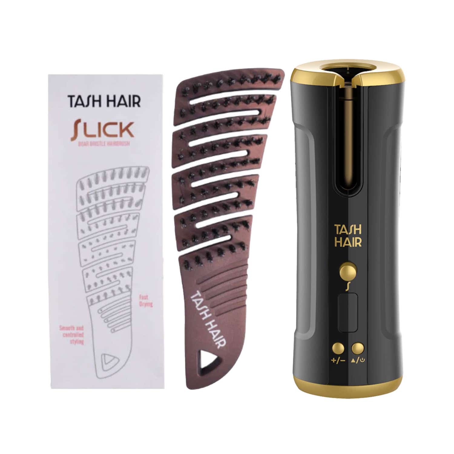 Tash Hair Twirl Automatic Hair Curler - Onyx & Slick, Detangling Boar ...
