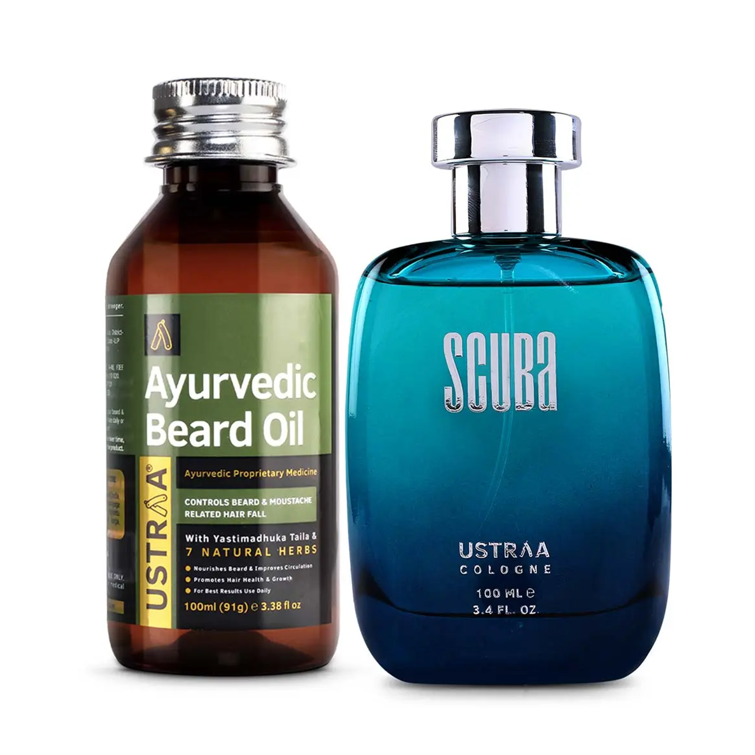 Ustraa Ayurvedic Beard Growth Oil & Scuba Cologne - Perfume For Men