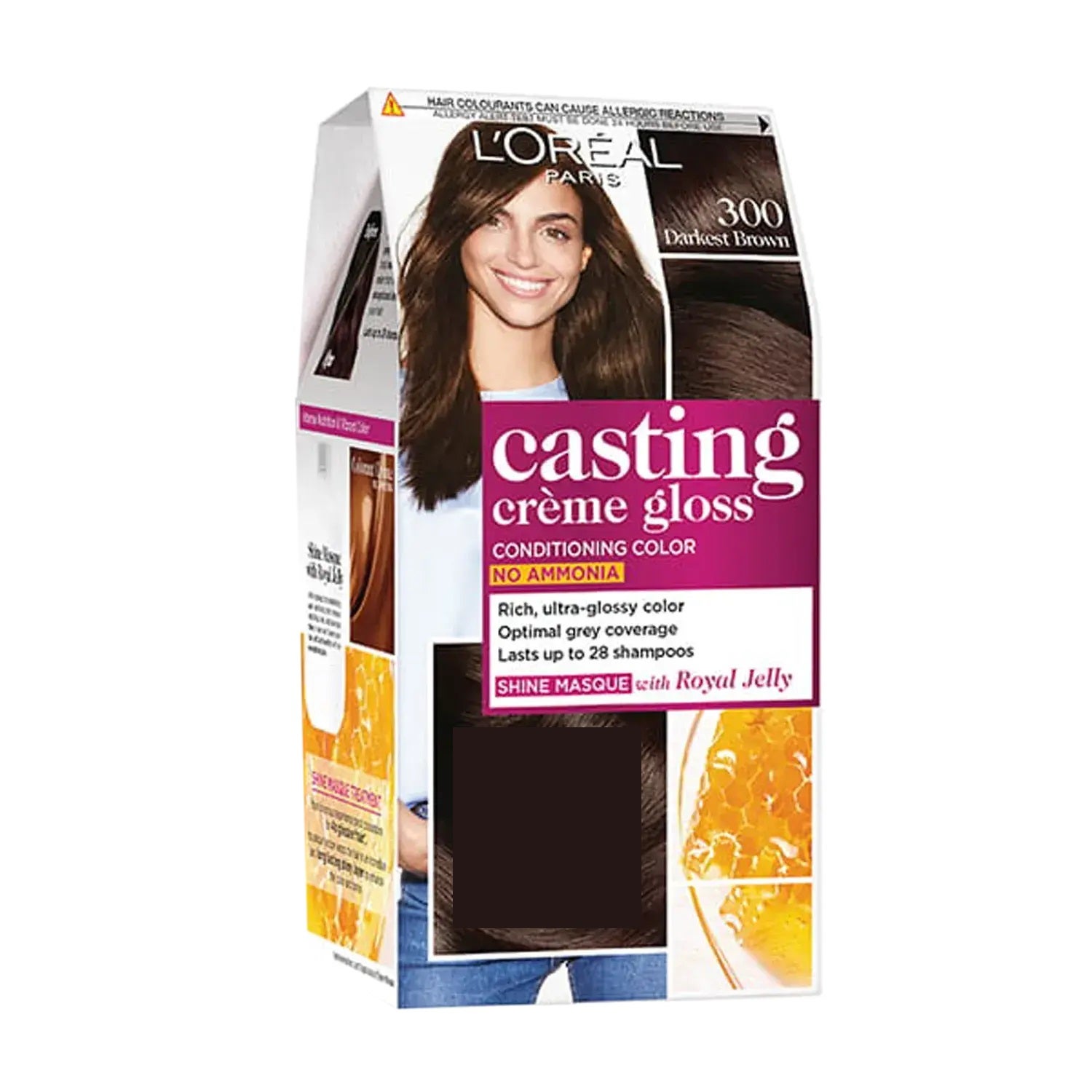 L'Oreal Paris Casting Creme Gloss Hair Color, 300 Darkest Brown, 87.5g+72ml