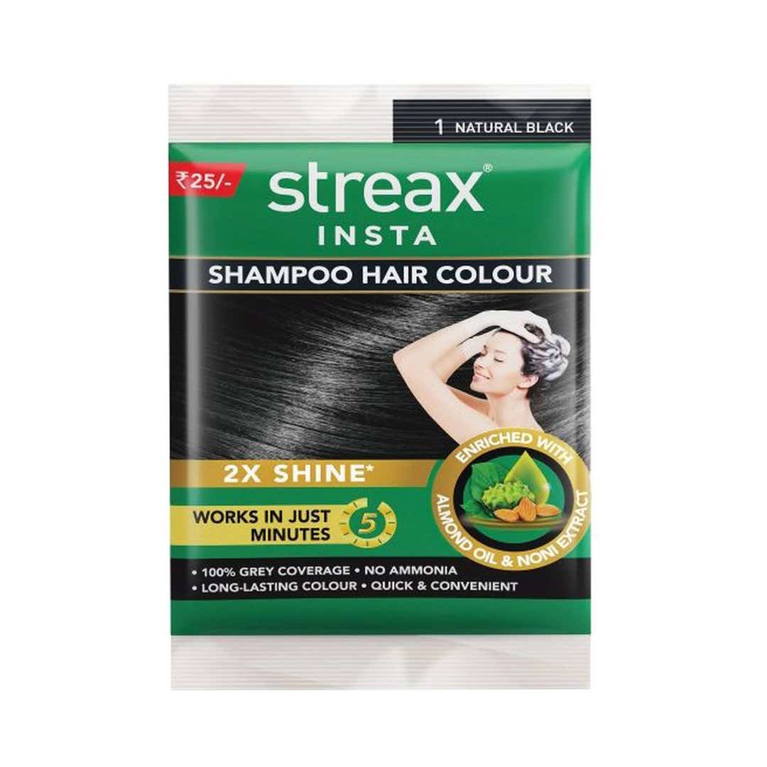 Buy Streax Insta Shampoo Hair Colour - 1 Natural Black (18ml) Online at ...