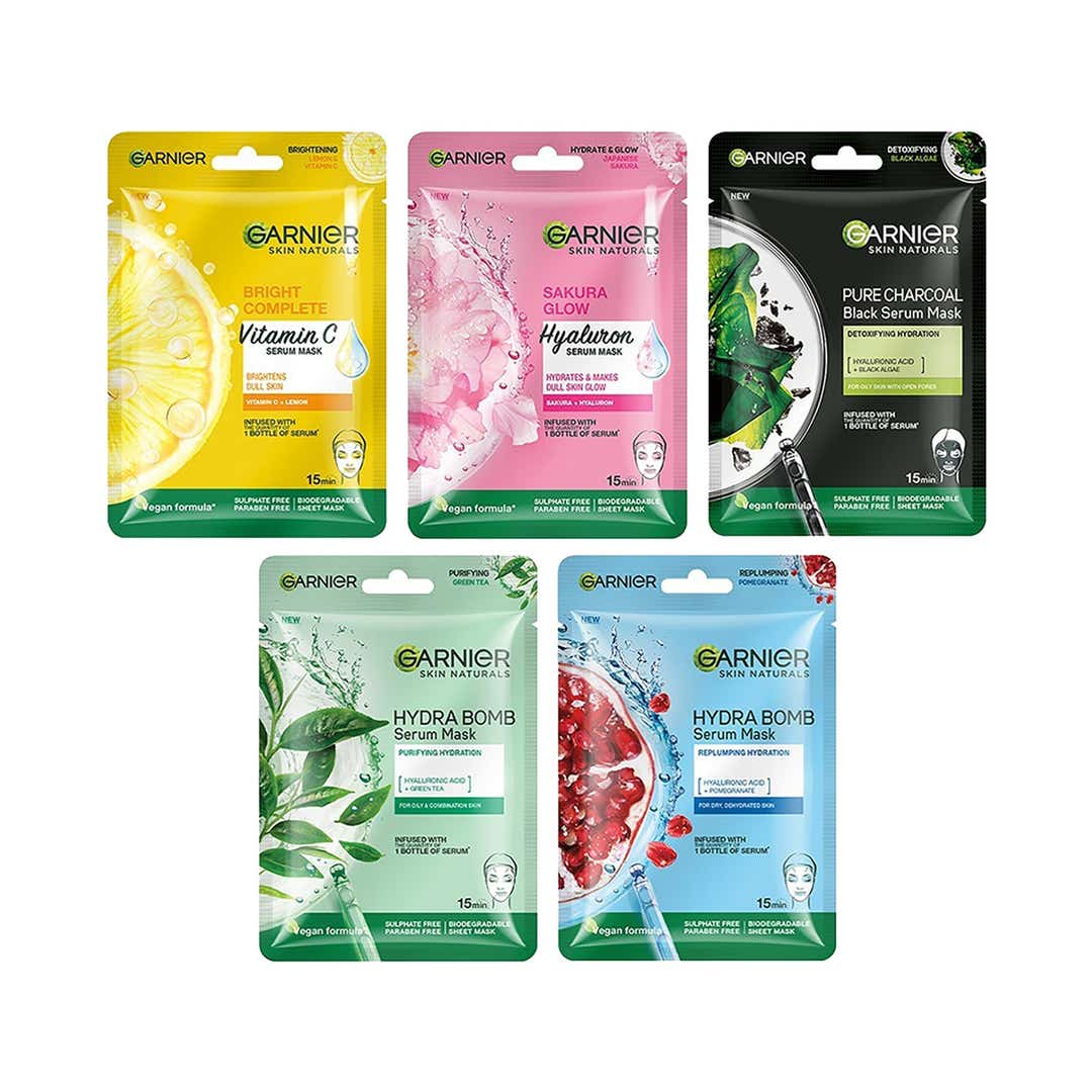 Buy Garnier Skin Naturals Charcoal, Sakura Glow, Bright Complete, Green ...