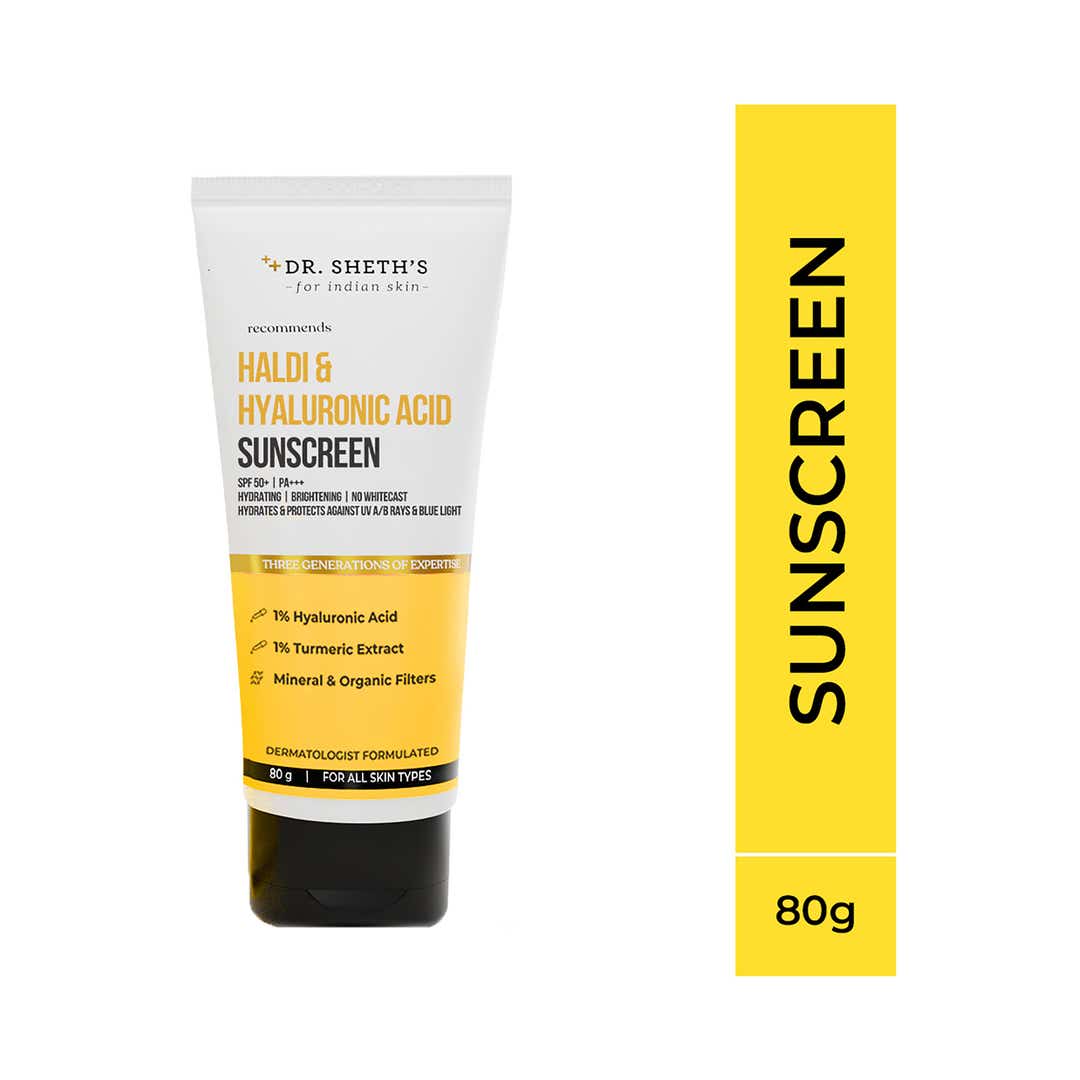 Buy Dr. Sheth's Haldi & Hyaluronic Acid Sunscreen 50+ PA+++ (80g ...