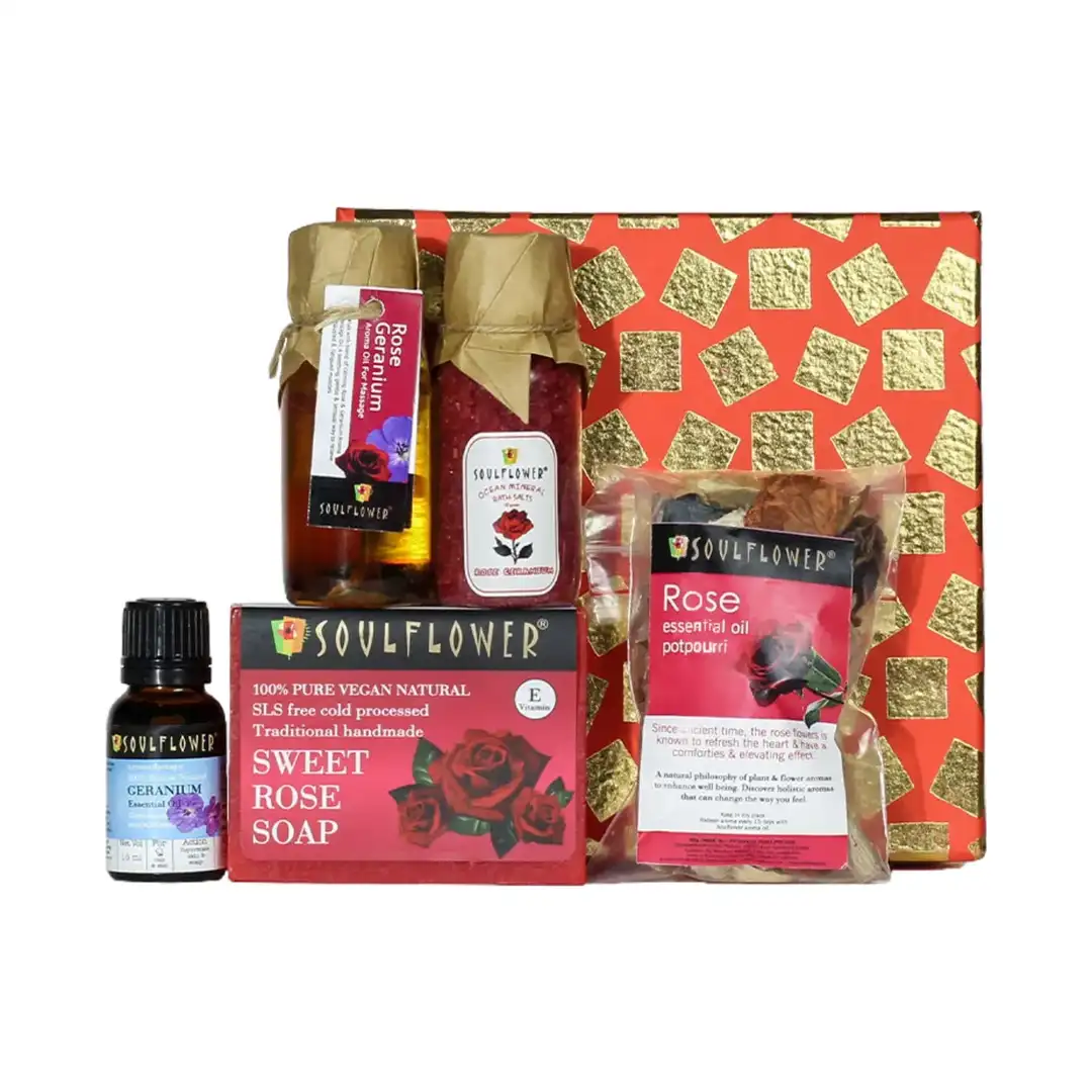 Buy Soulflower Romantic Rose Bath and Aroma Gift Set - (5 Pcs) Online ...